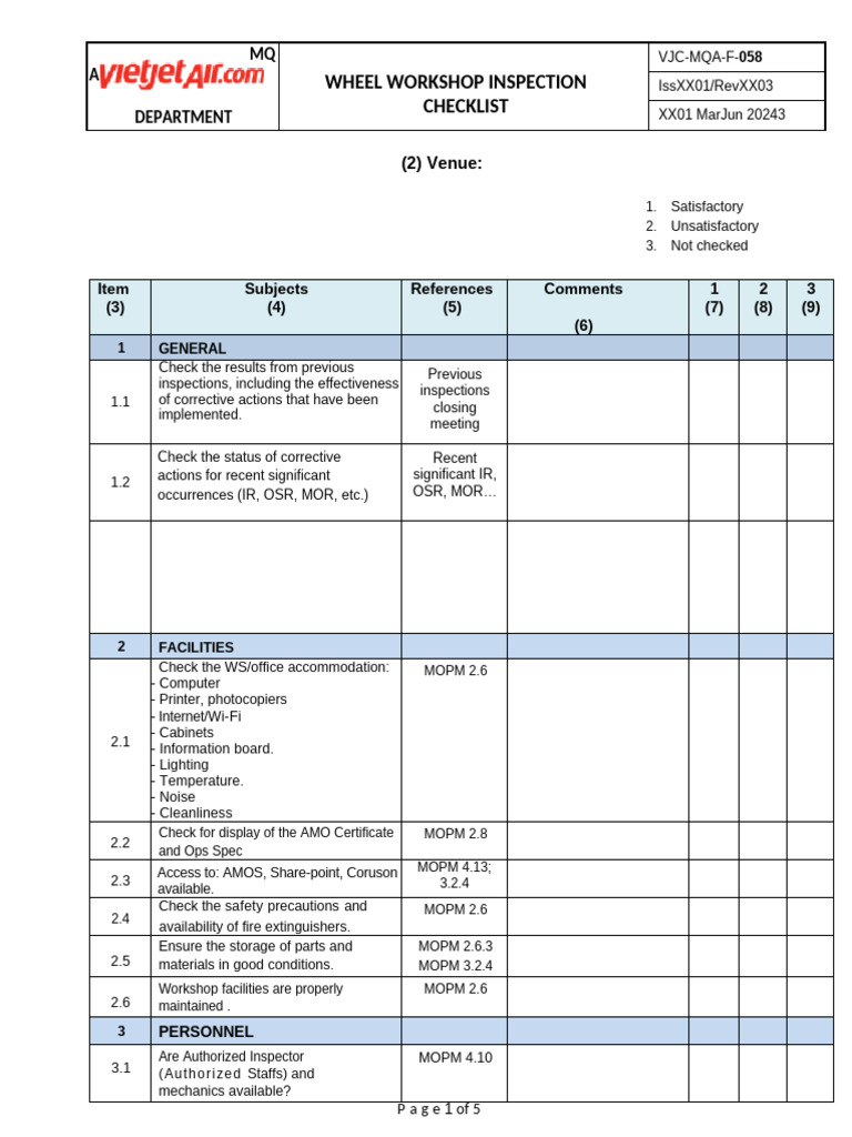 Revise VJC-MQA-F-058 Wheel Workshop Inspection Checklist - MAR 2024 | PDF