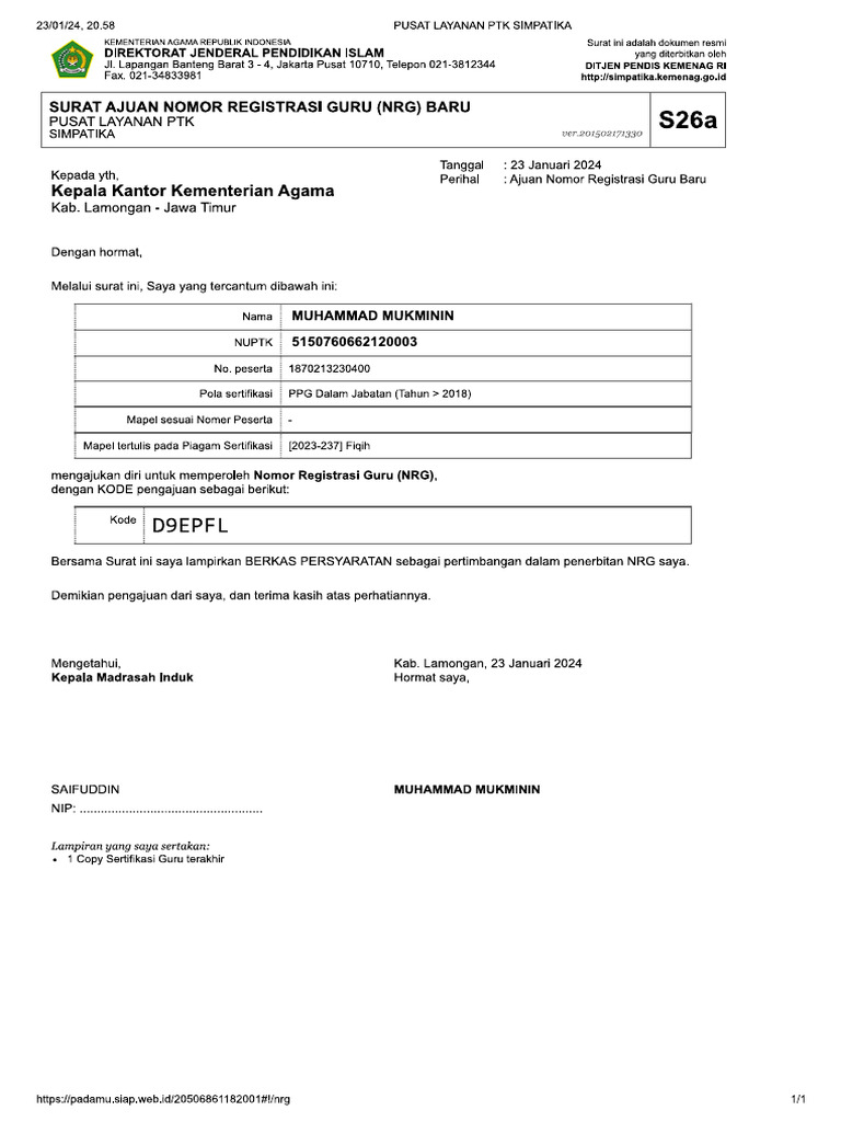 Surat Ajuan NRG | PDF