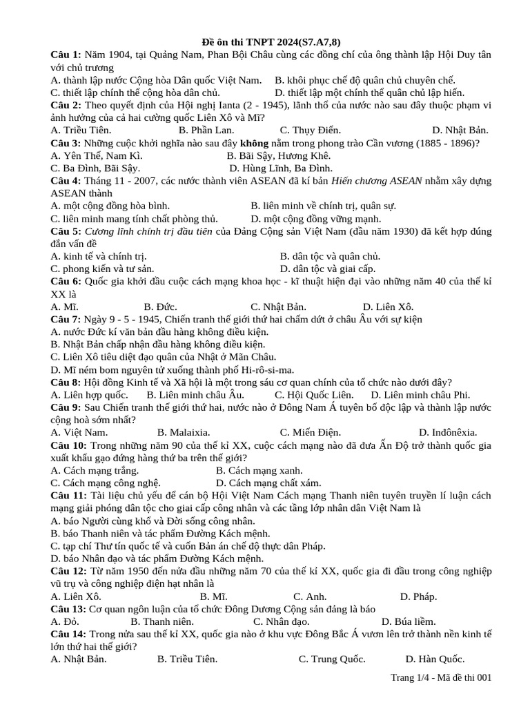 Đề Ôn Thi TNPT 2024 S7 (A7,8) | PDF