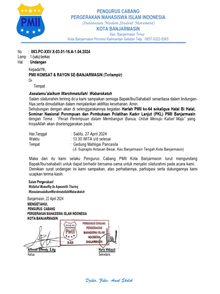083 01 016 Undangan Pmii Komsat Dan Rayon Se BJM | PDF