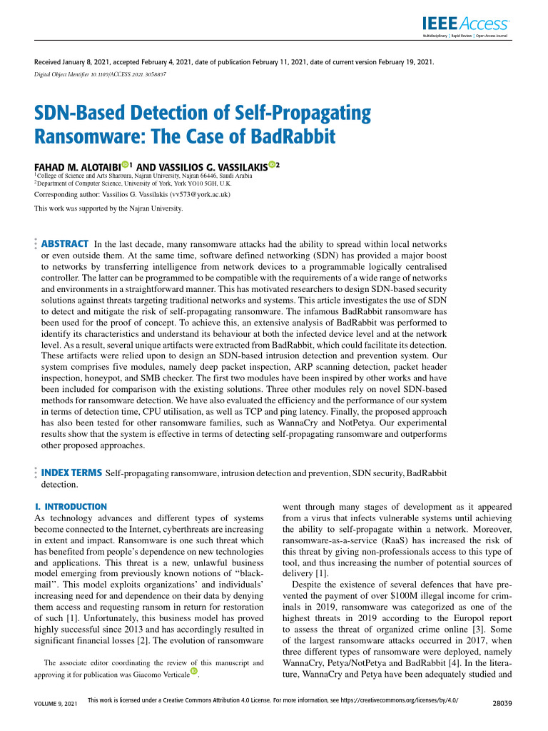SDN-Based Detection of Self-Propagating Ransomware The Case of ...