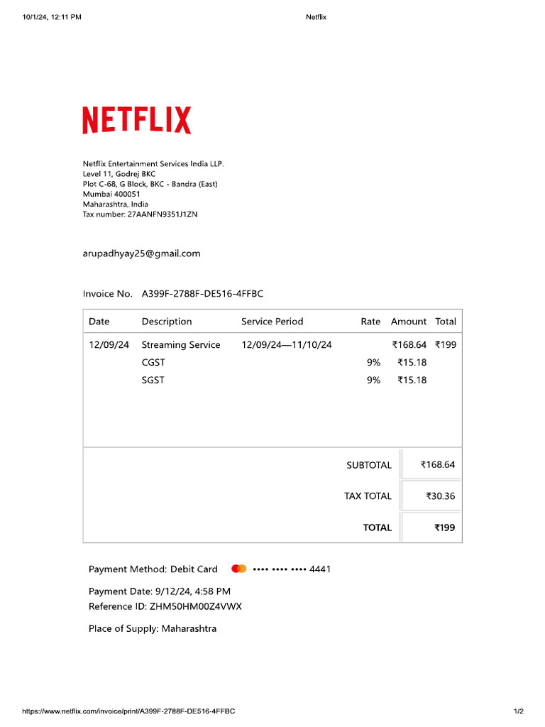 Netflix Invoice | PDF