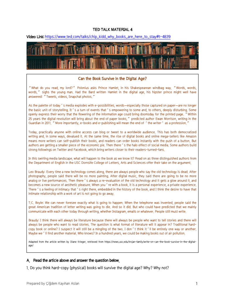 TED TALK 4 - Why Books Are Here To Stay | PDF | Books
