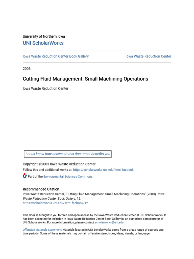 Cutting Fluid Management - Small Machining Operations | PDF