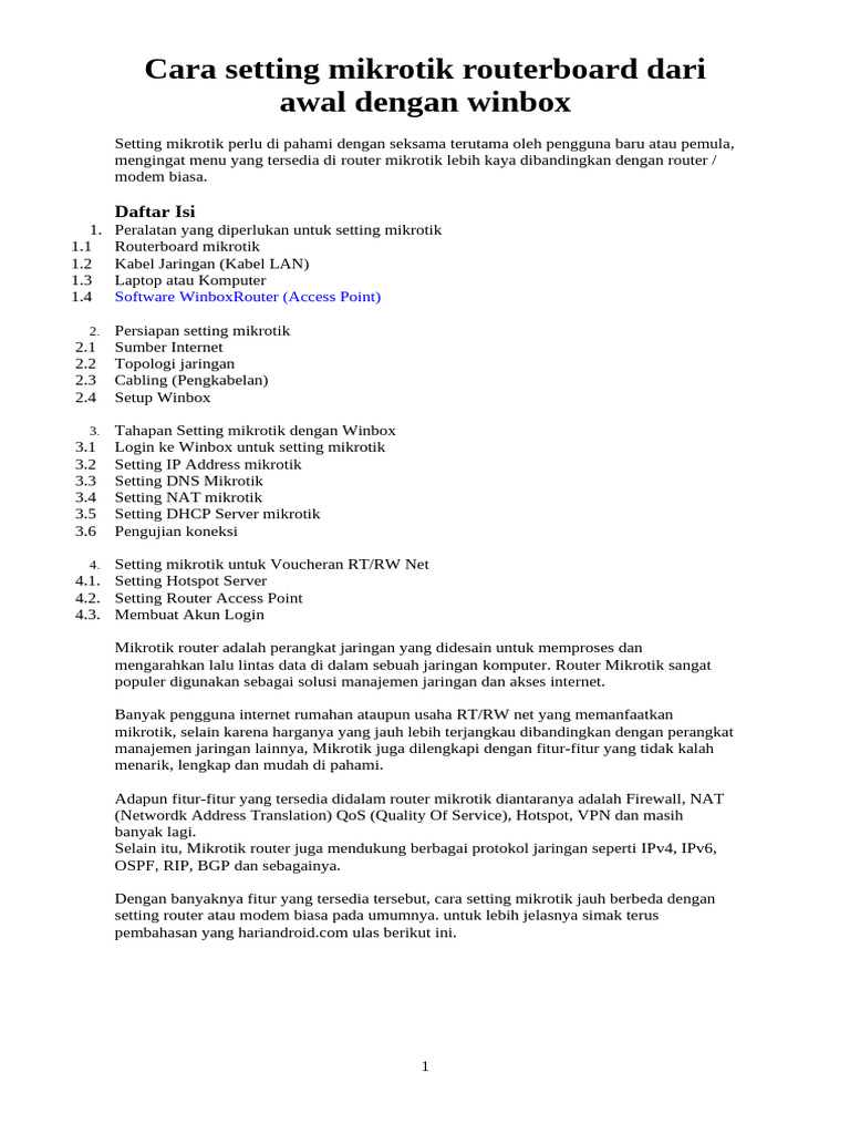 Cara Setting Mikrotik Routerboard Dari Awal Dengan Winbox | PDF