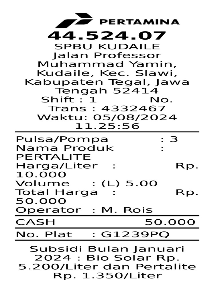 Nota Peprtamina (Spbu) | PDF