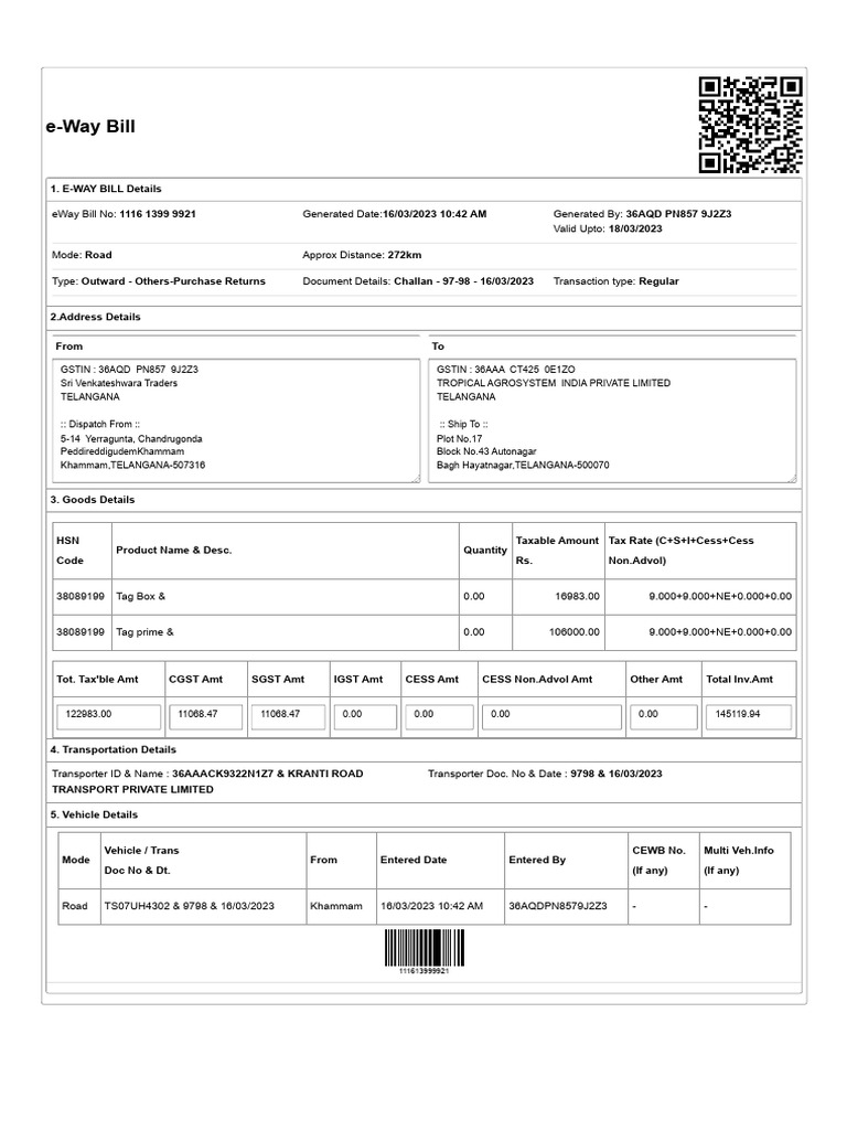 E-Way Bill 1 | PDF