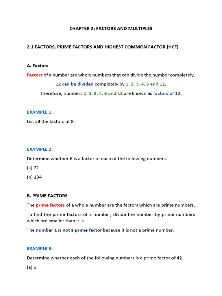Chapter 2 Factors and Multiples | PDF