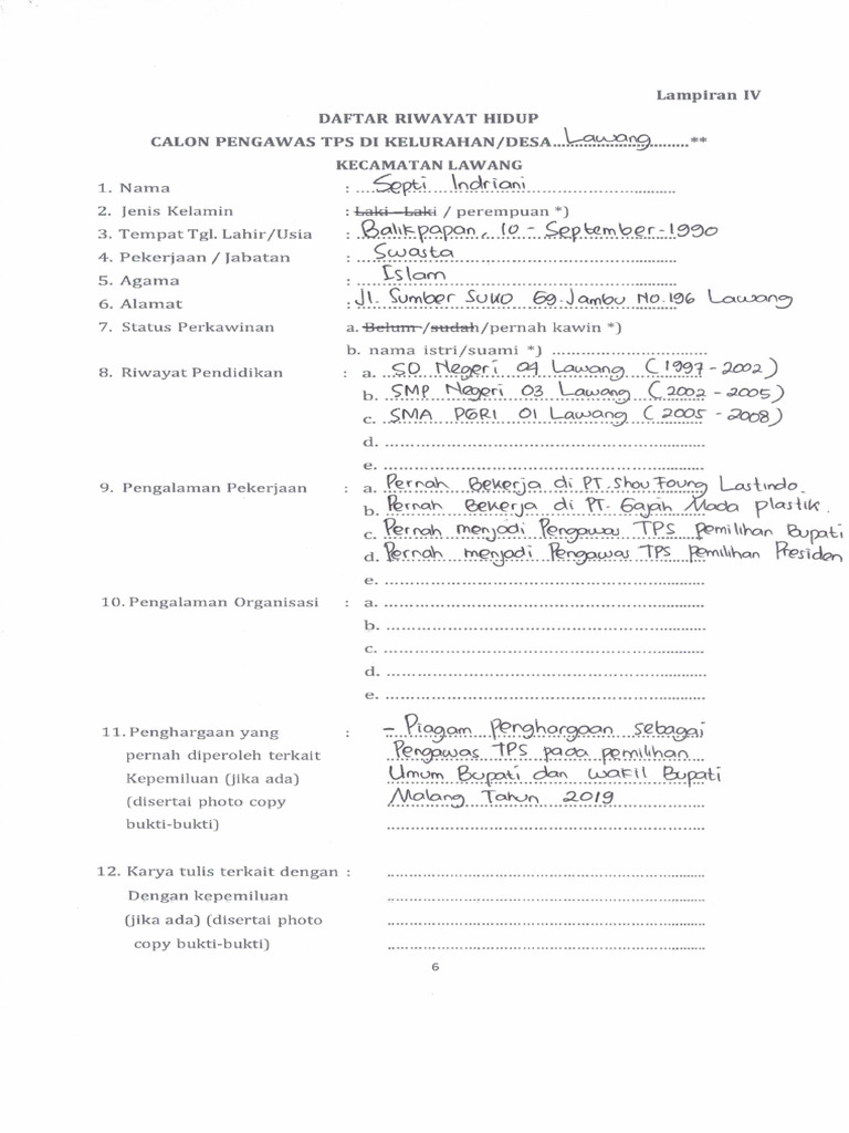 Daftar Riwayat Hidup Septi | PDF