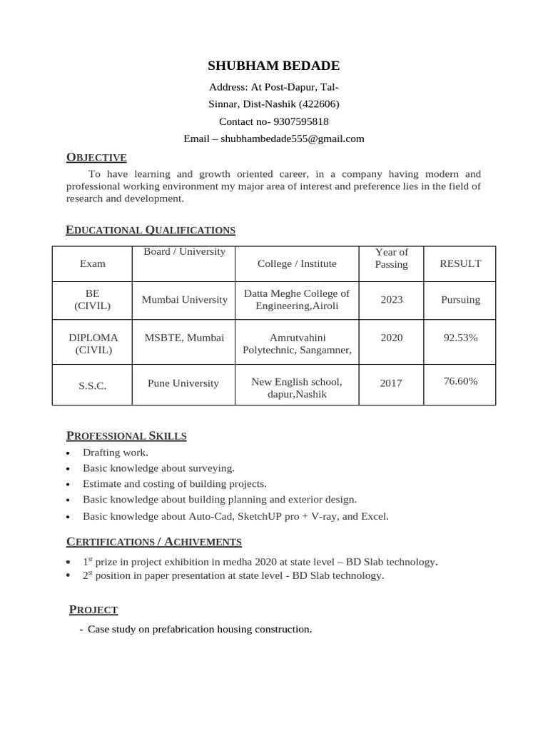 Shubham Bedade Resume Updated | PDF