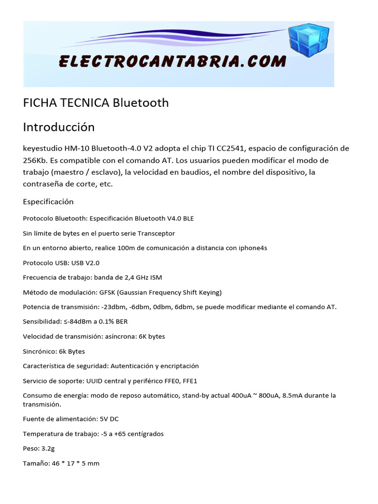 Ficha Tecnica Bluetooth | PDF