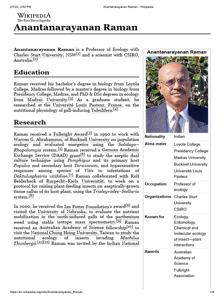 Anantanarayanan Raman - Wikipedia | PDF