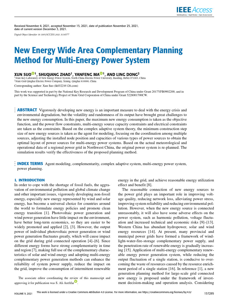 New Energy Wide Area Complementary Planning Method For Multi-Energy Power System | PDF