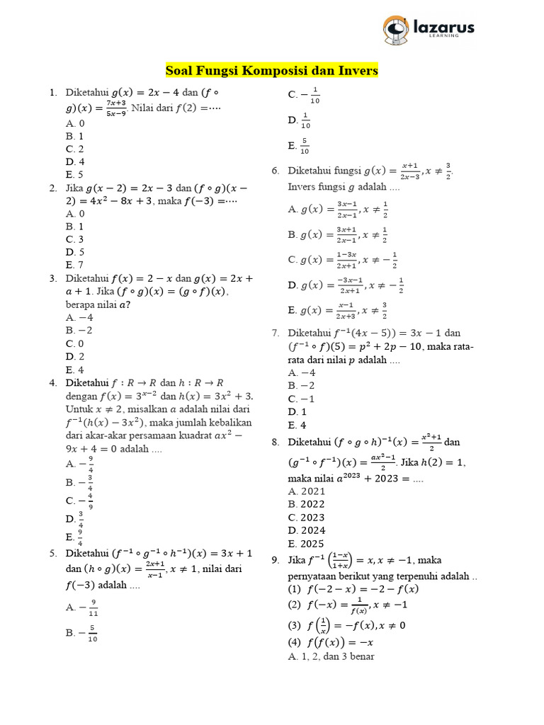 (F) Fungsi Komposisi Dan Invers | PDF