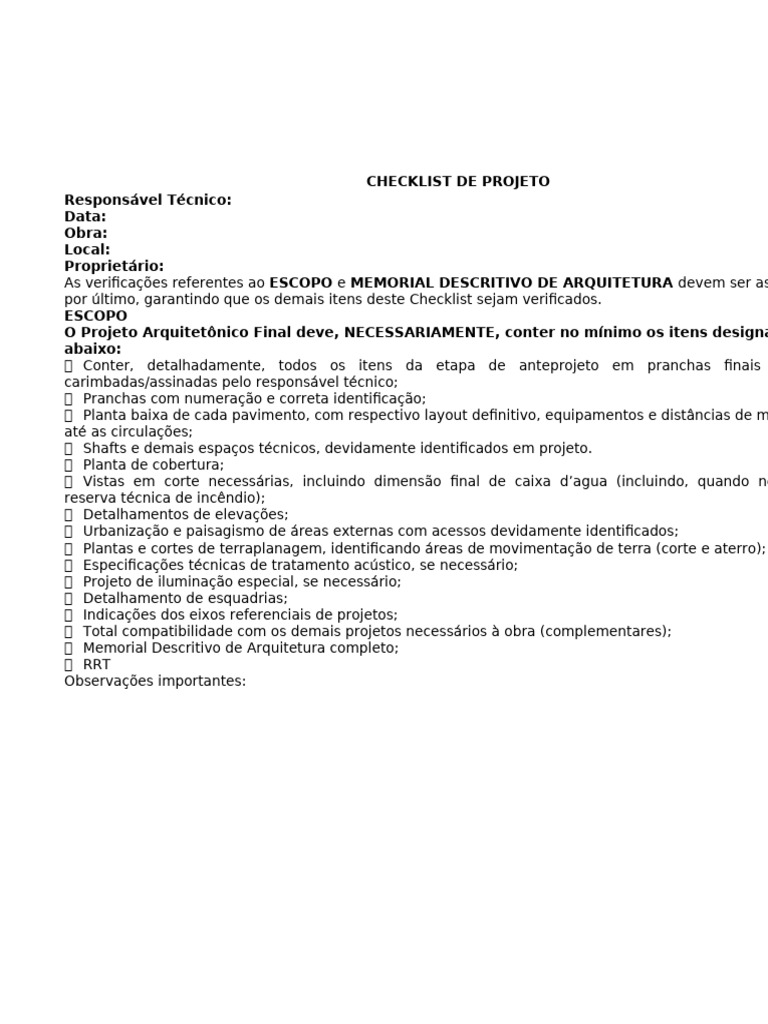 Checklist de Projeto | PDF