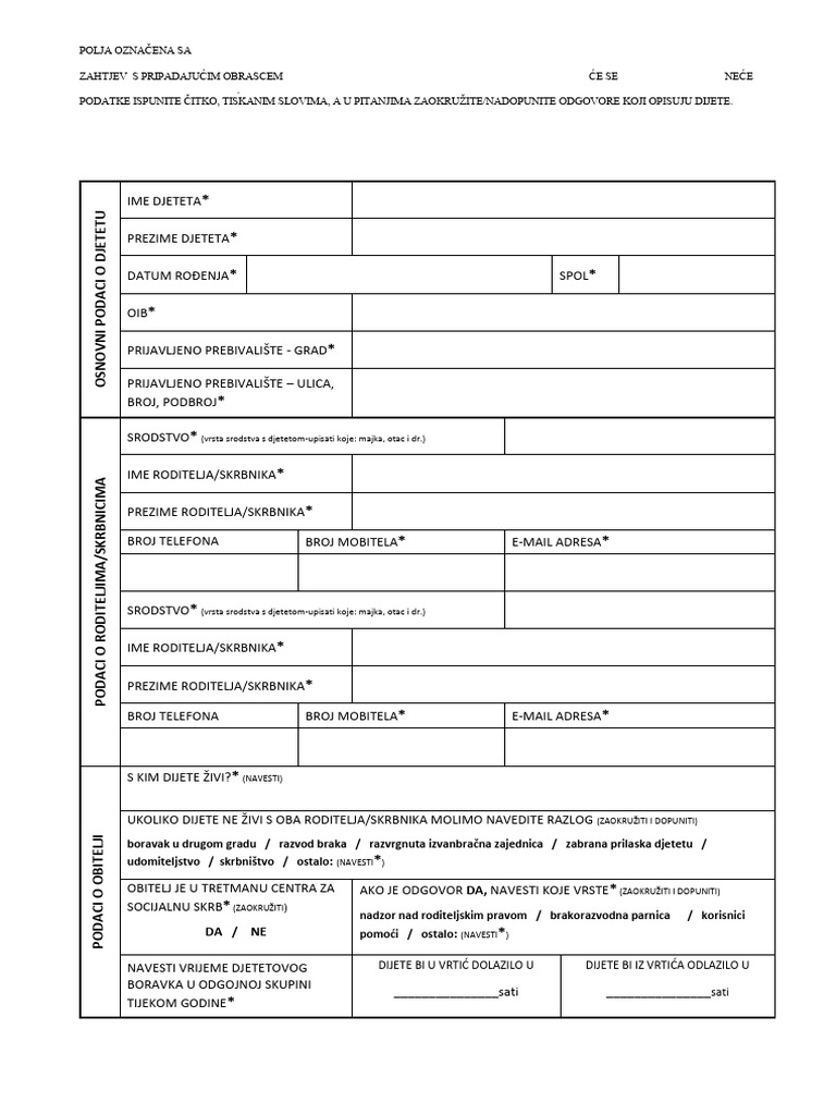 Obrazac Za Inicijalni Razgovor Podsused | PDF