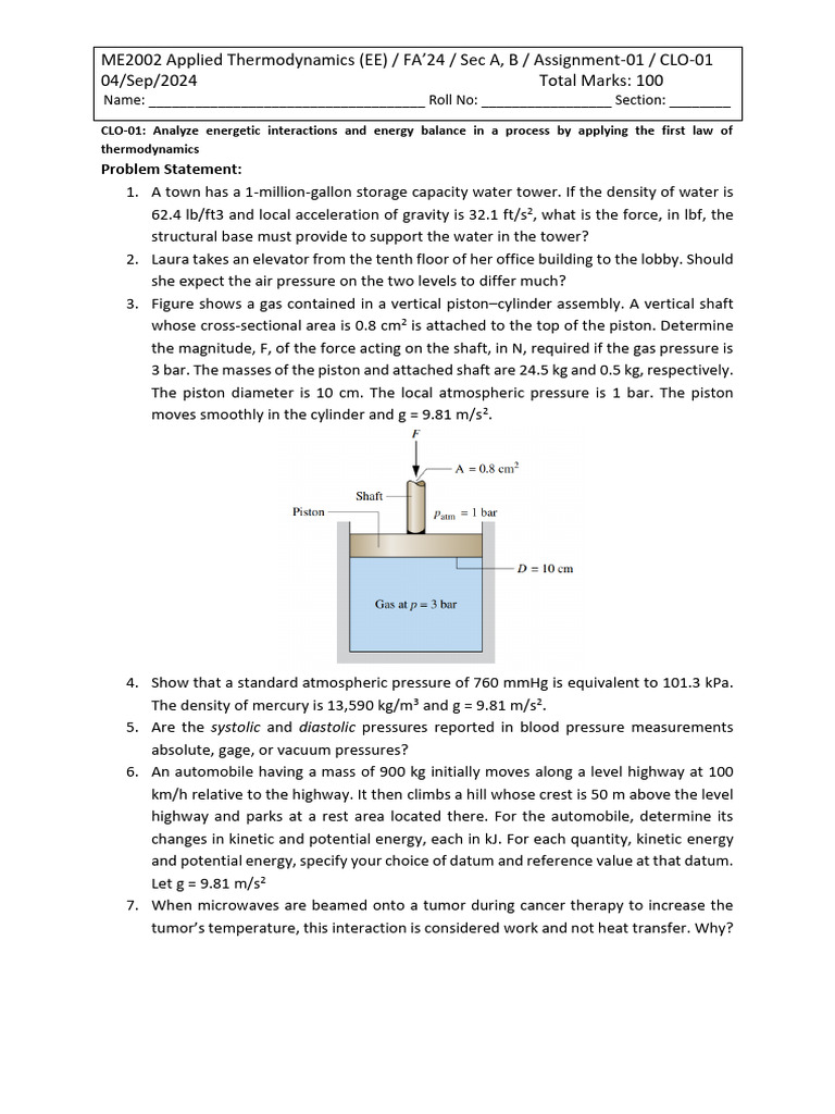 ME2002-Applied Thermodynamics - Assignment 1 | PDF