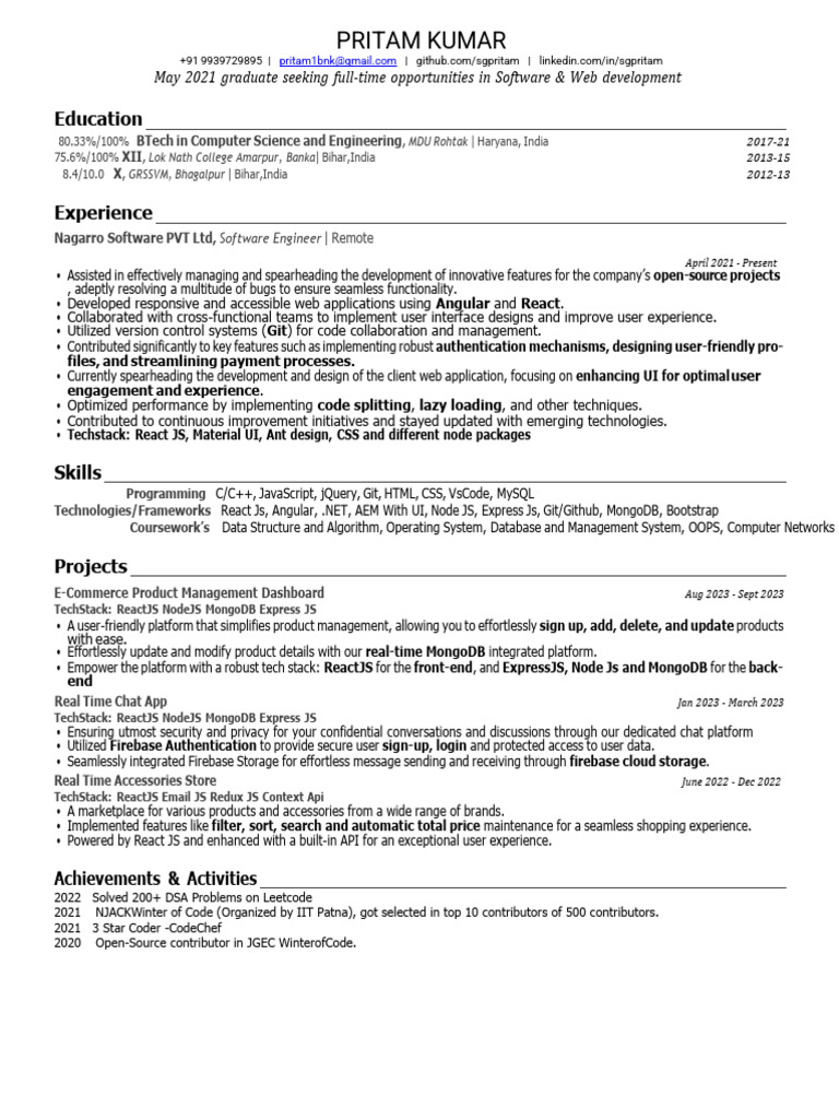 Pritam Kumar Resume Jun24 | PDF