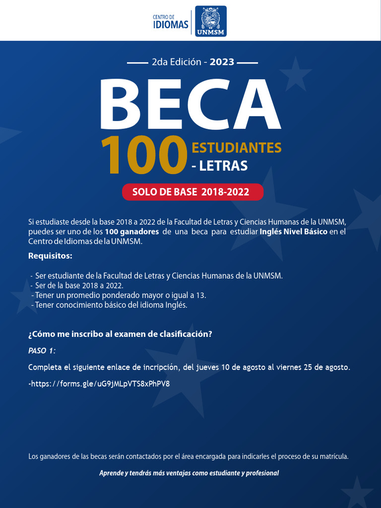 Beca 100 Estudiantes Letras Unmsm Base Examen de Clasificacion | PDF