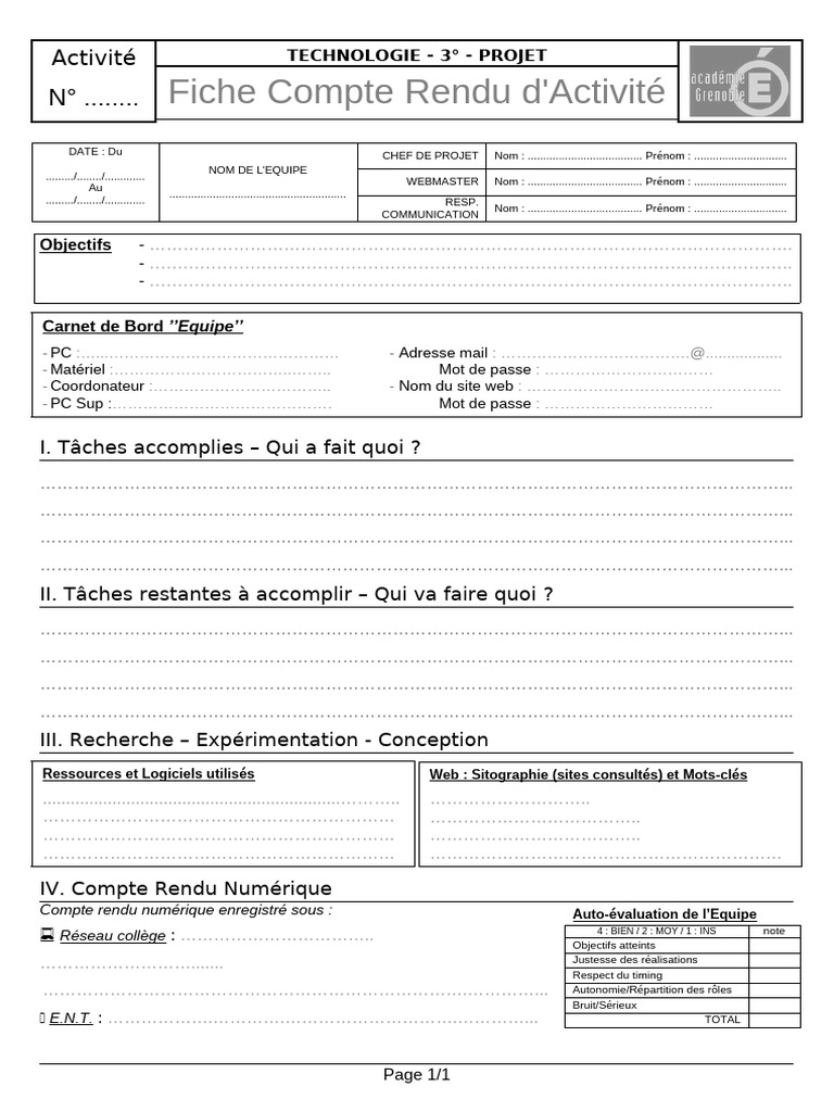 Fiche CR Activité Vierge | PDF