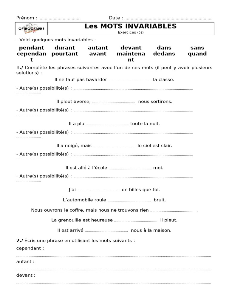 Mots Invariables Exos 01 | PDF