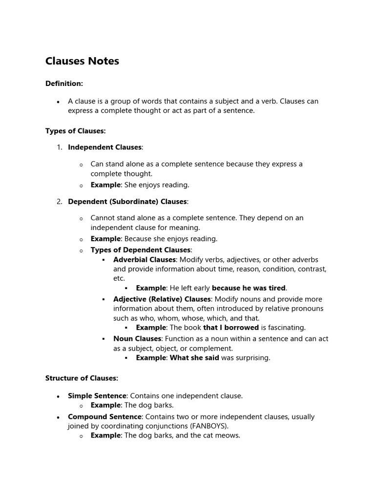 Clauses Notes | PDF | Clause | Adverb