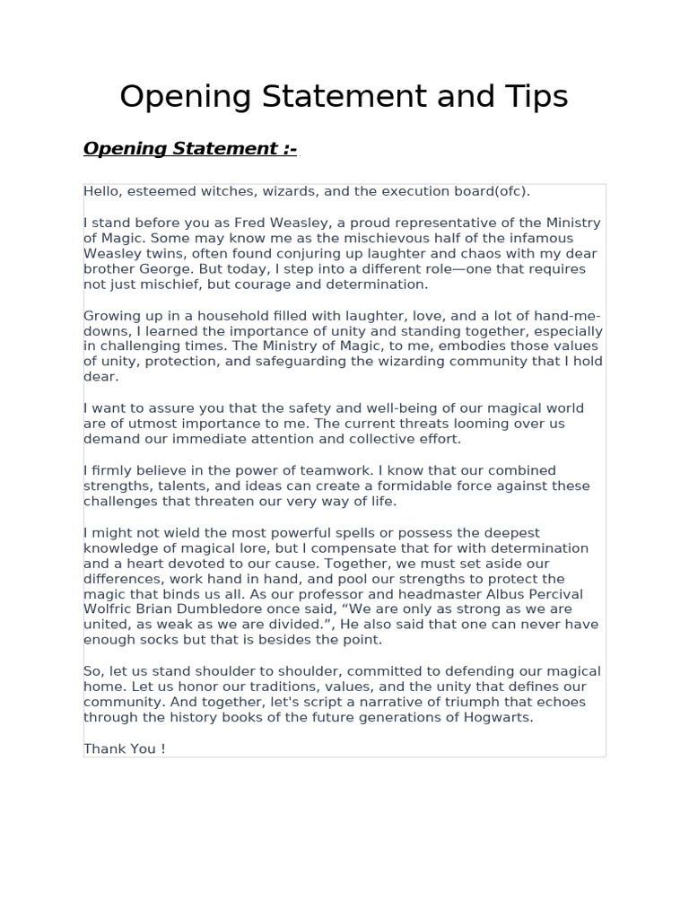 Opening Statement and Tips GWMUN 2023 | PDF