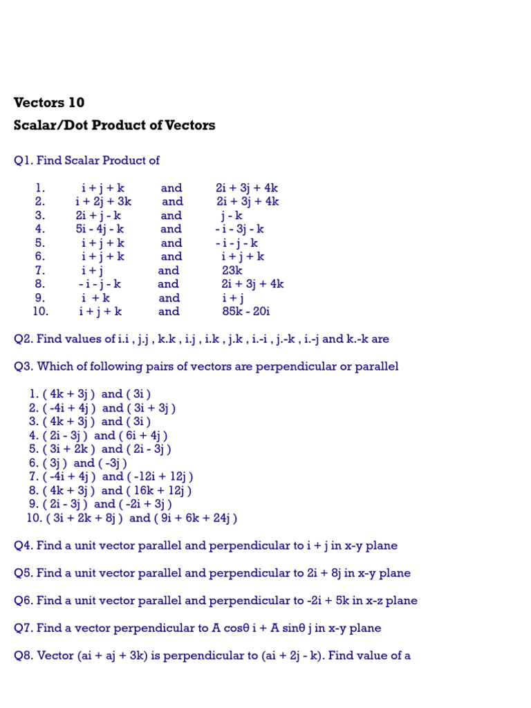 Vectors 10 Dot Scalar Product | PDF Vectors 10 Dot Scalar Product | PDF