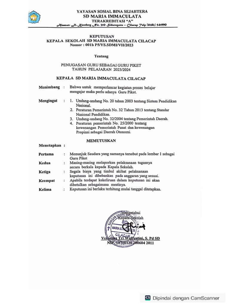 SK Penugasan Guru Piket 1 | PDF