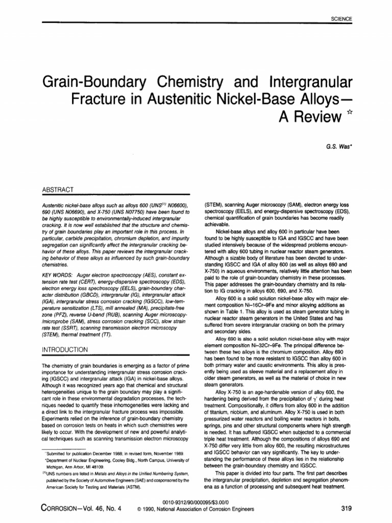 1990 Grain Boundary Chemistry and Intergranular Fracture | PDF