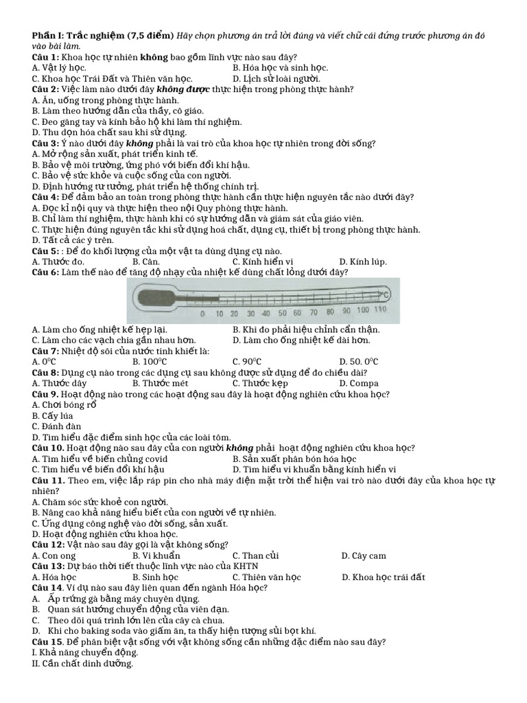 Không Đ C: PH N I: TR C Nghi M (7,5 Đi M) Câu 1: Không | PDF