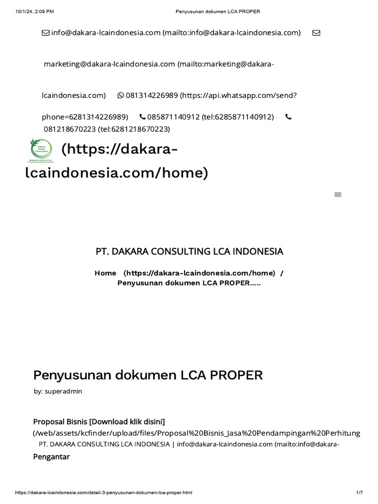 Penyusunan Dokumen LCA PROPER | PDF