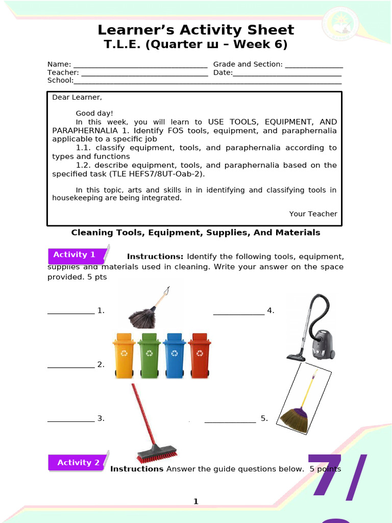 Learner's Activity Sheet: T.L.E. (Quarter ш - Week 6) | PDF