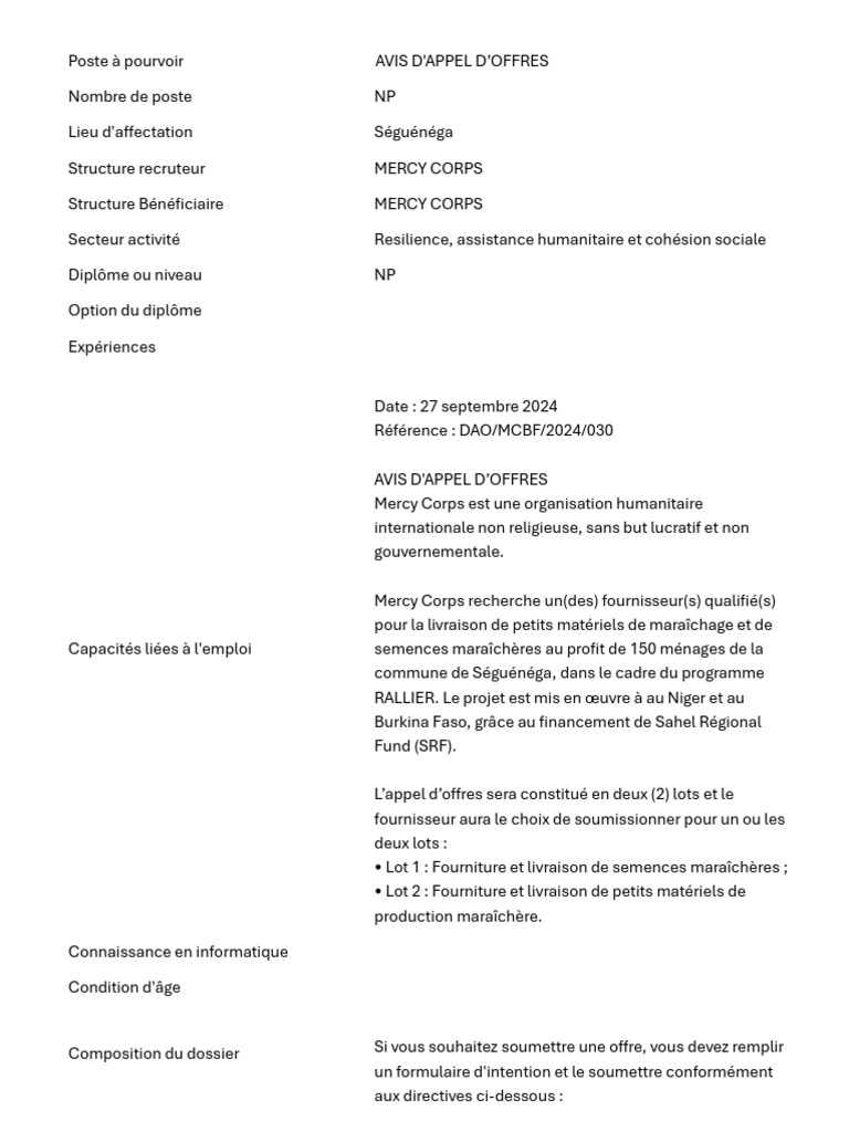 Avis D'appel D'offres | PDF