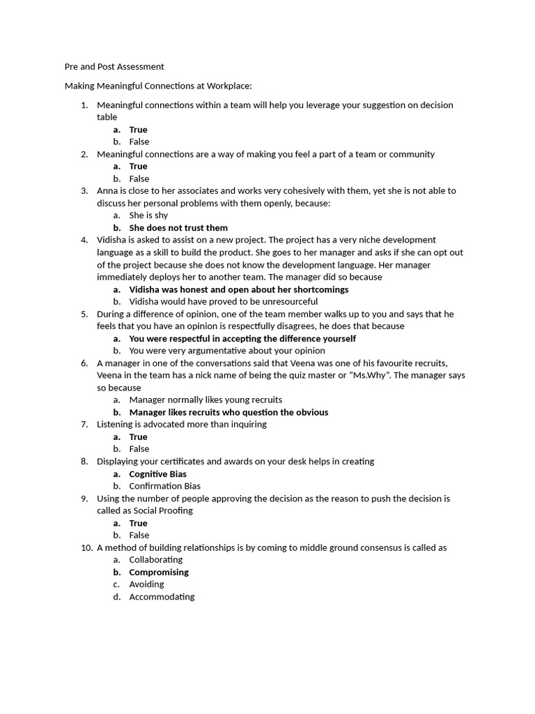 Pre and Post Assessment - Making Meaningful Connections | PDF