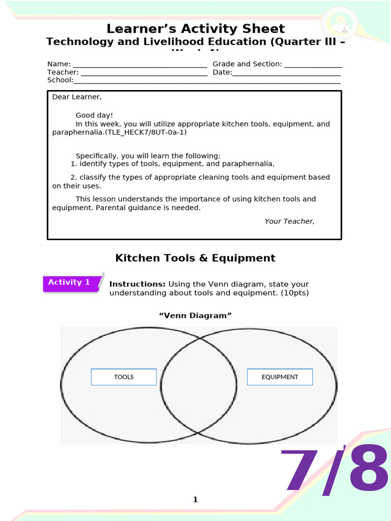 Learner's Activity Sheet: Technology and Livelihood Education (Quarter ...
