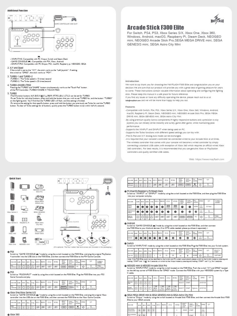 MAYFLASH UNIVERSAL ARCADE FIGHTSTICK F300 Elite User Manual | PDF