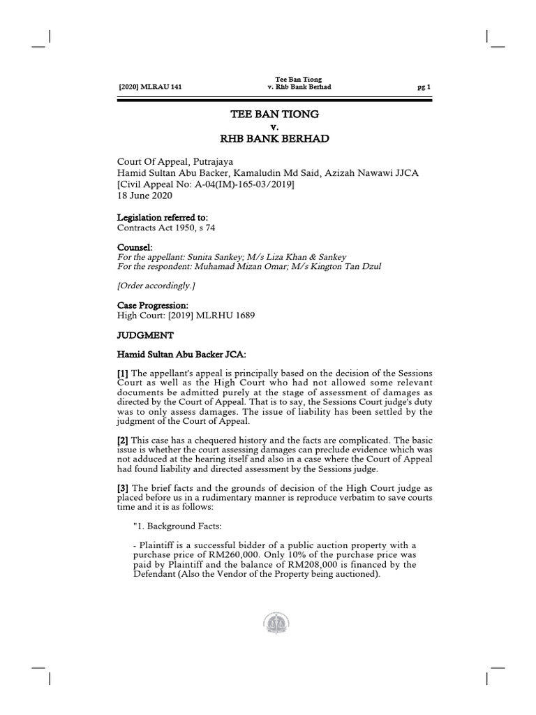 Tee Ban Tiong V RHB (2020) | PDF