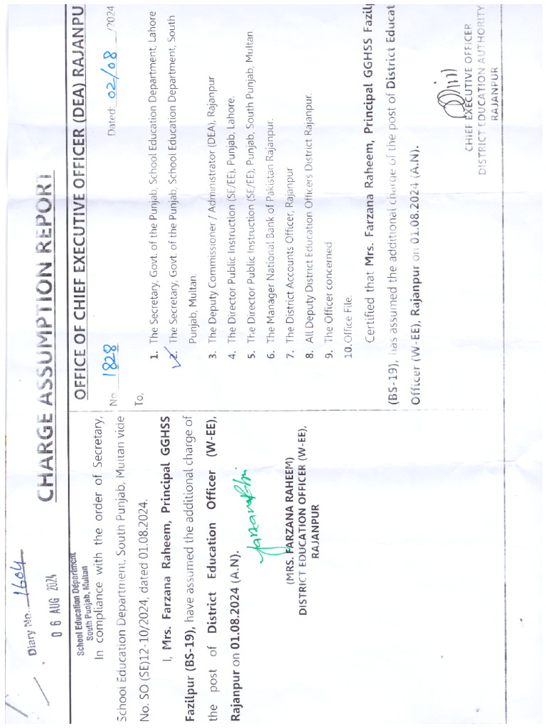 1604 Charge Assumption Report Farzana Raheem | PDF