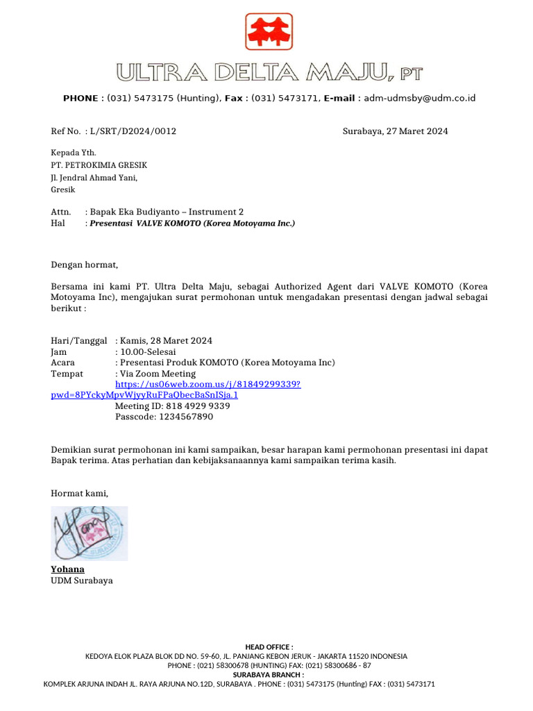 PKG (Permohonan Presentasi KOMOTO CONTROL VALVE PRESENTATION | PDF