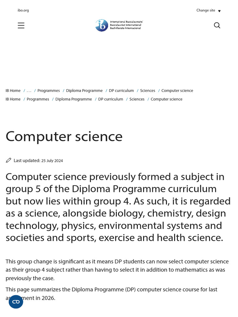Computer Science in DP - International Baccalaureate® | PDF