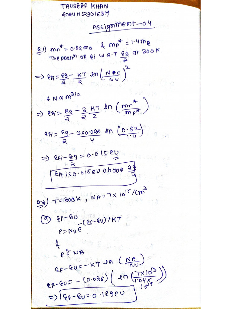 Electronic Semiconductor Devices Assignment Tutorial 4 | PDF