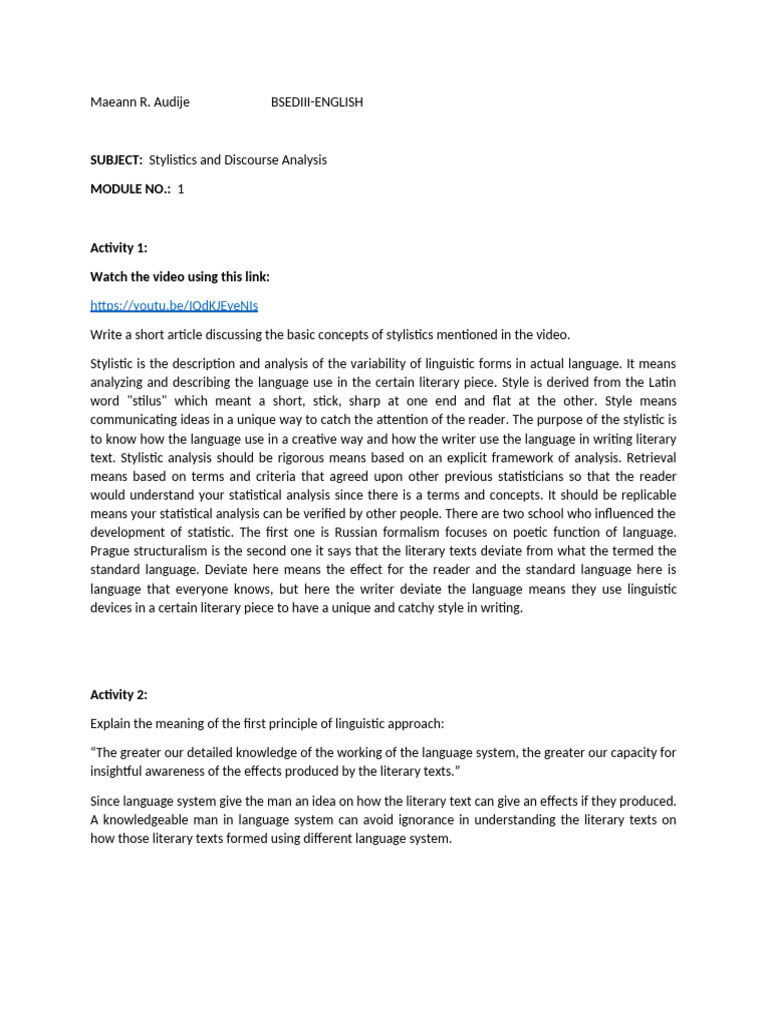 Stylistics and Discourse Analysis | PDF