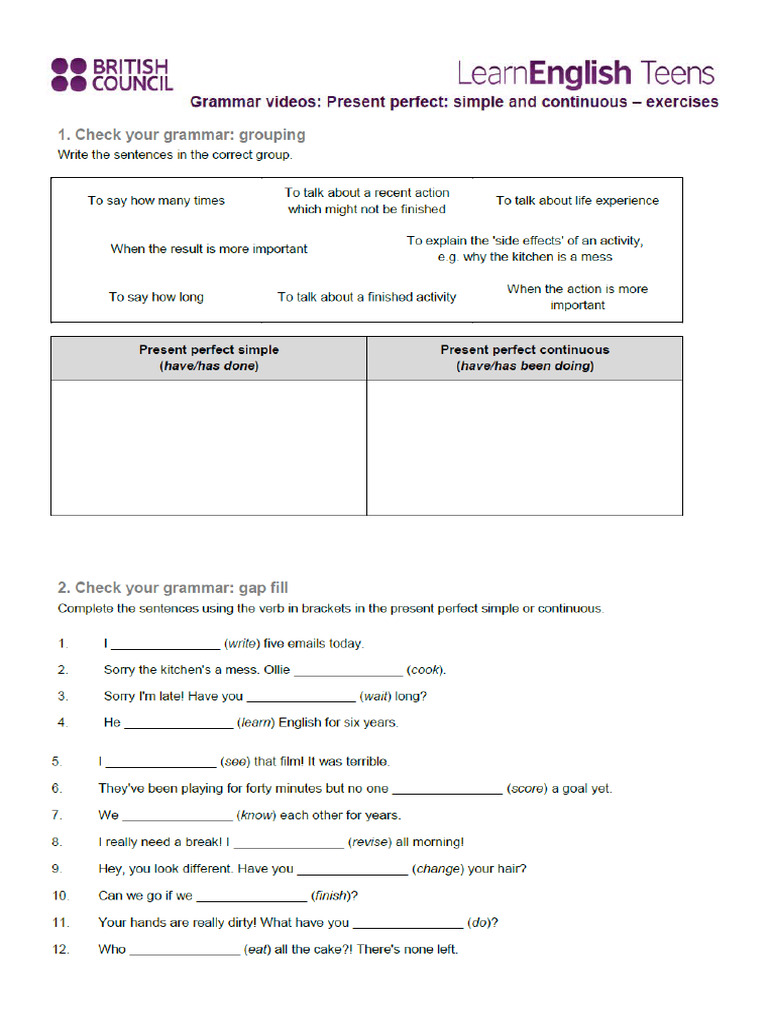 Pres Perf Simp Cont BC | PDF