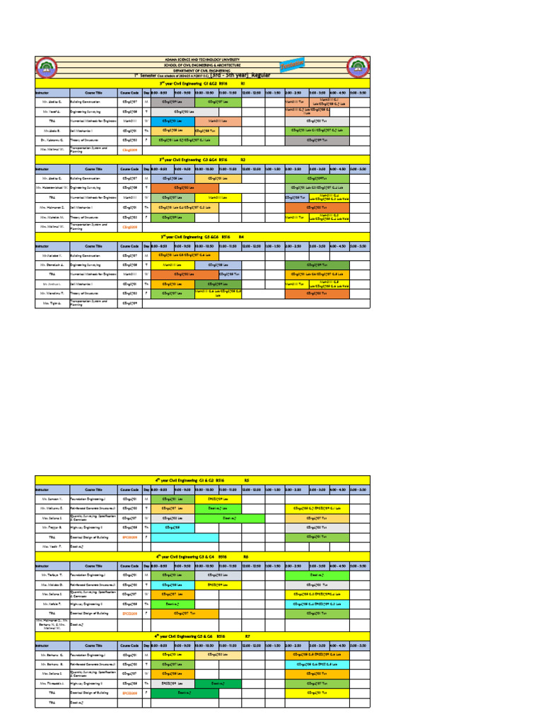 1st Semester Class Schedule of 2017EC Tentative 3rd 5th Year Regular | PDF