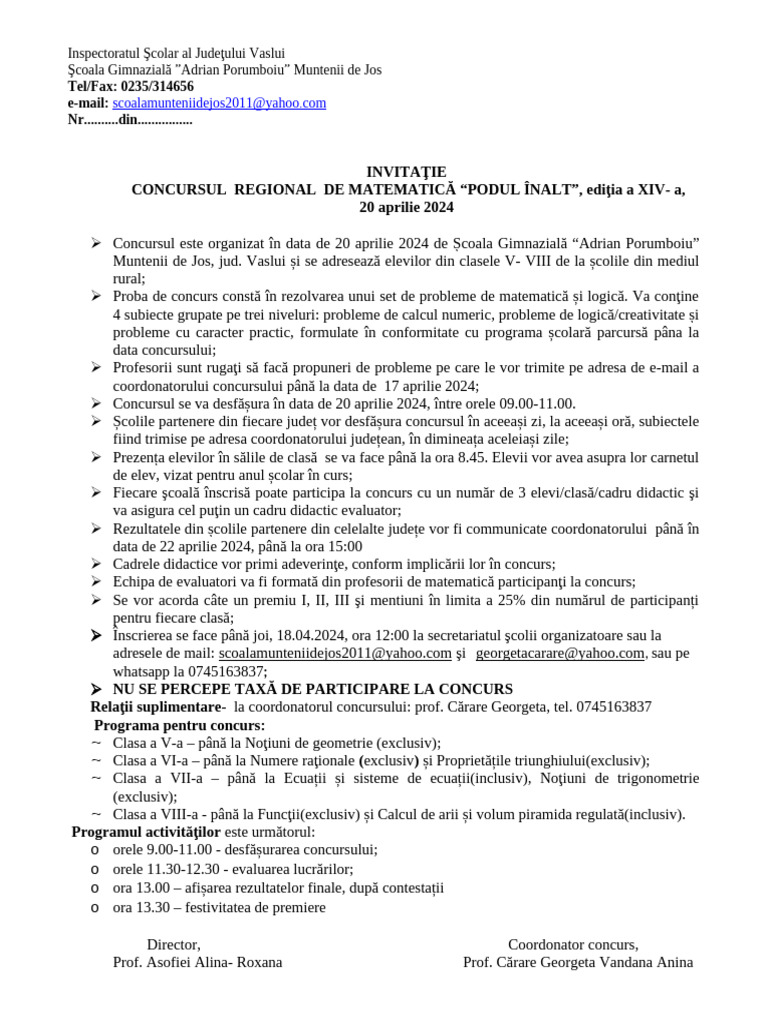Invitatie Concurs 2024 | PDF