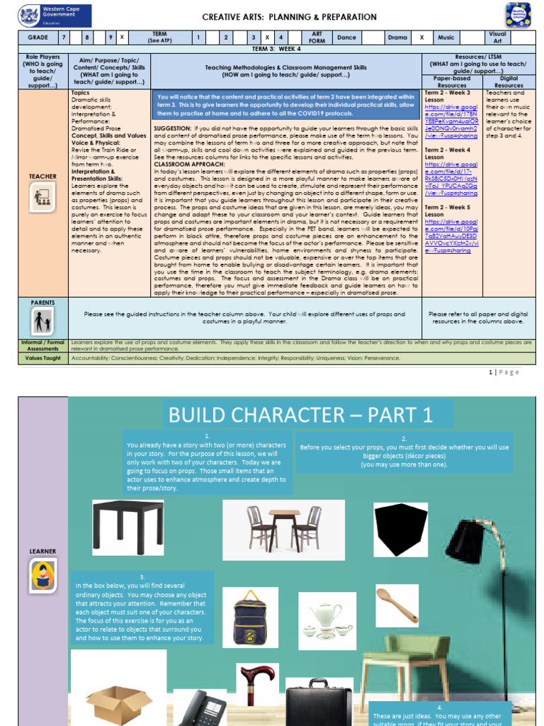 Lesson Plan Gr9 Creative Arts Drama T3 W4 | PDF
