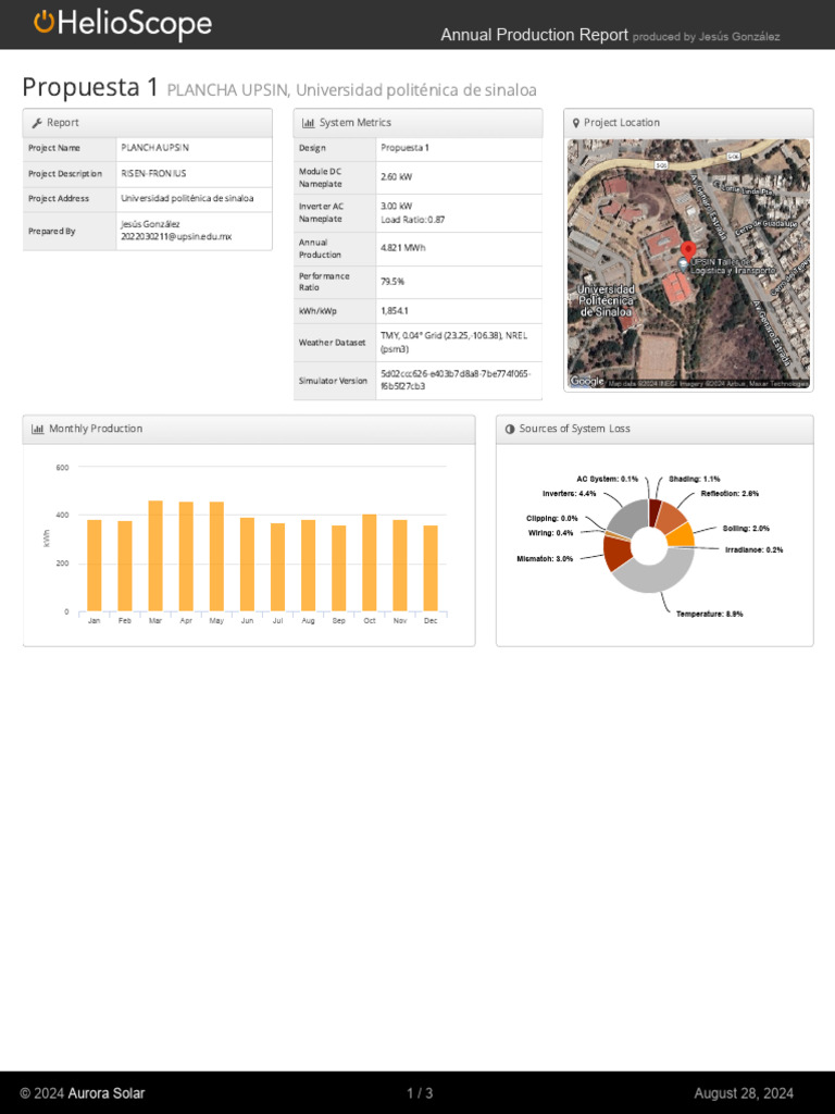 Helioscope Simulation 14930097 Summary | PDF