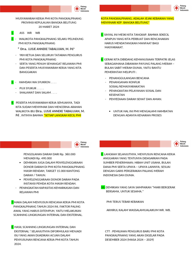 Sambutan Ketua Pmi Babel | PDF