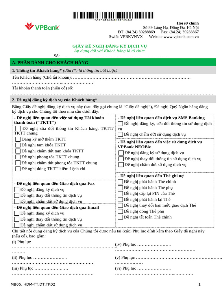 MB05. HDM-TT.DT.TK02 Giấy đề nghị đăng ký dịch vụ | PDF